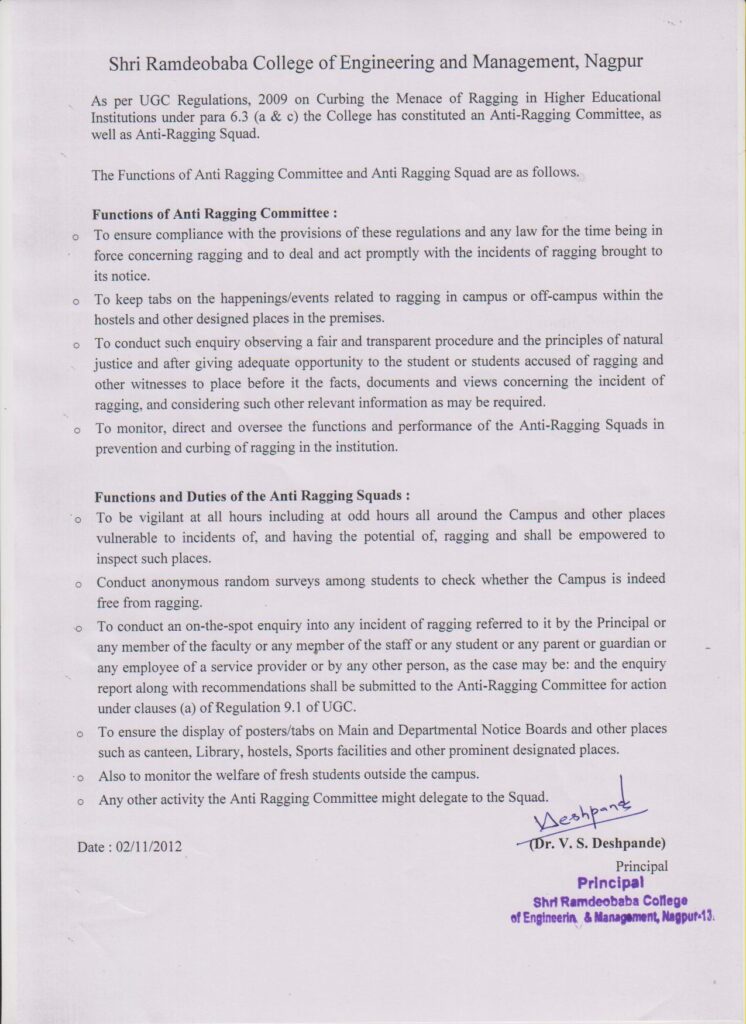 Anti Ragging Committee - Ramdeobaba College of Engineering and ...